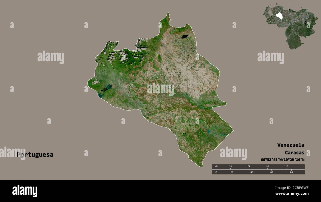 Shape of Portuguesa, state of Venezuela, with its capital isolated on ...