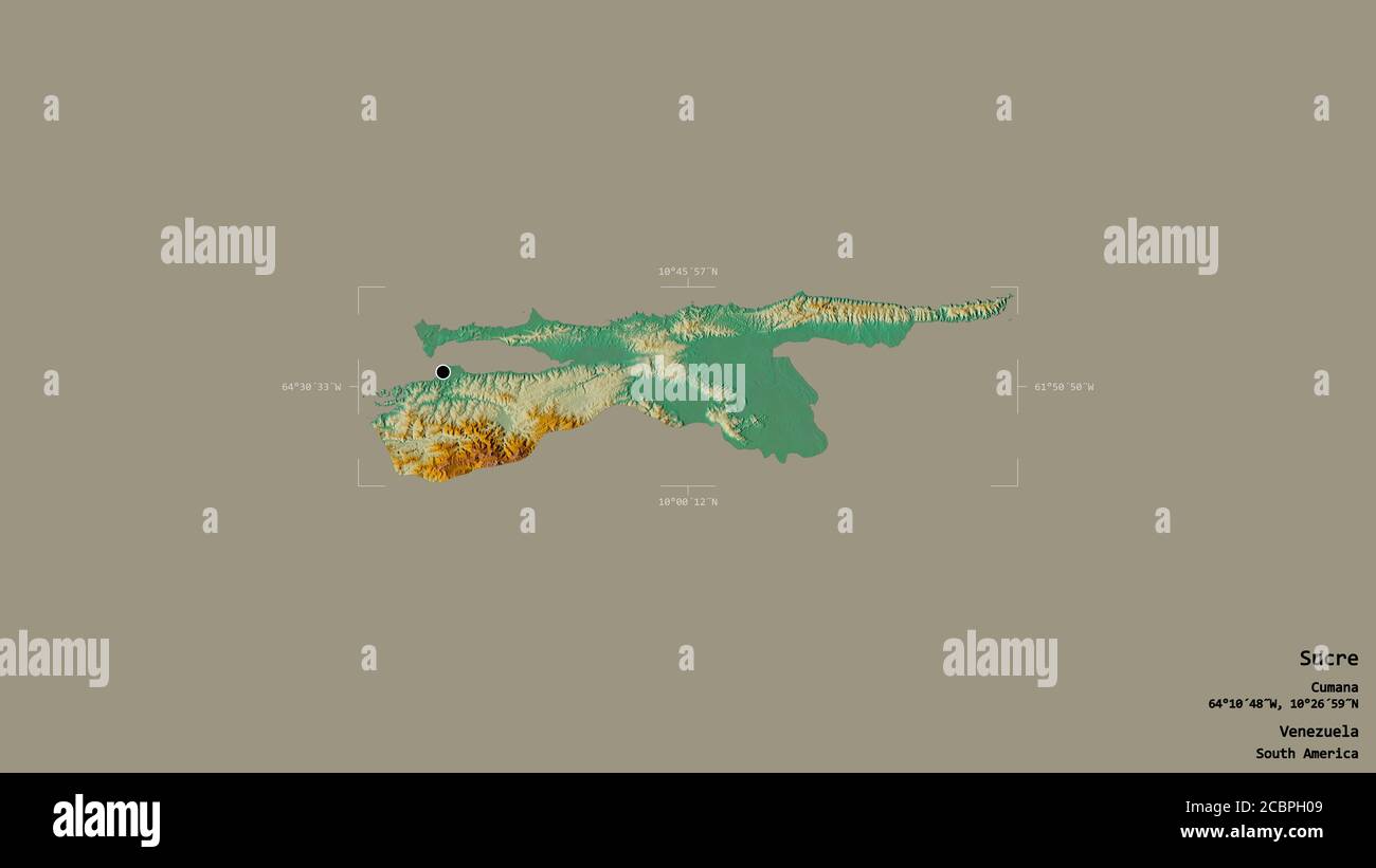 Area of Sucre, state of Venezuela, isolated on a solid background in a ...