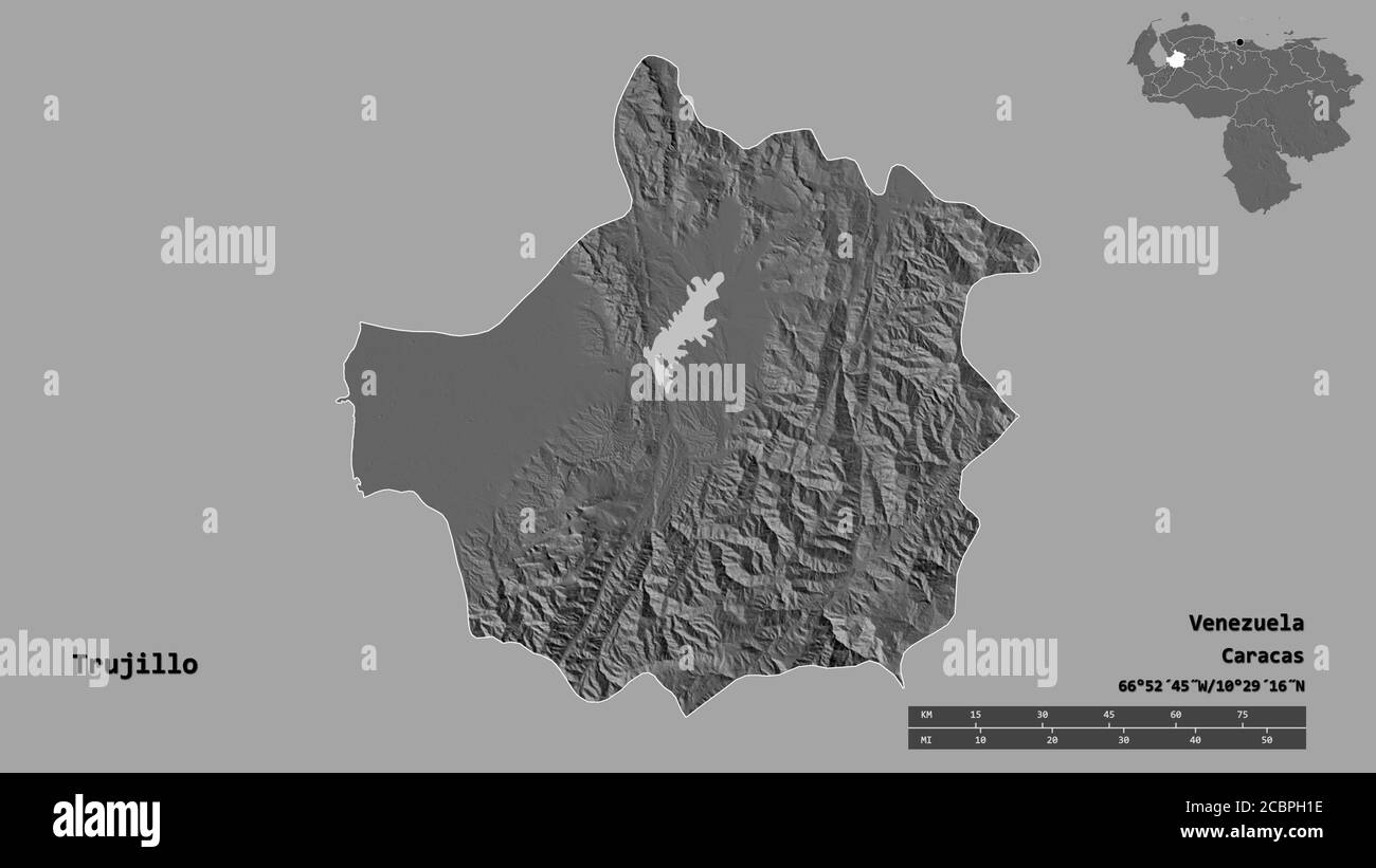 Shape of Trujillo, state of Venezuela, with its capital isolated on ...