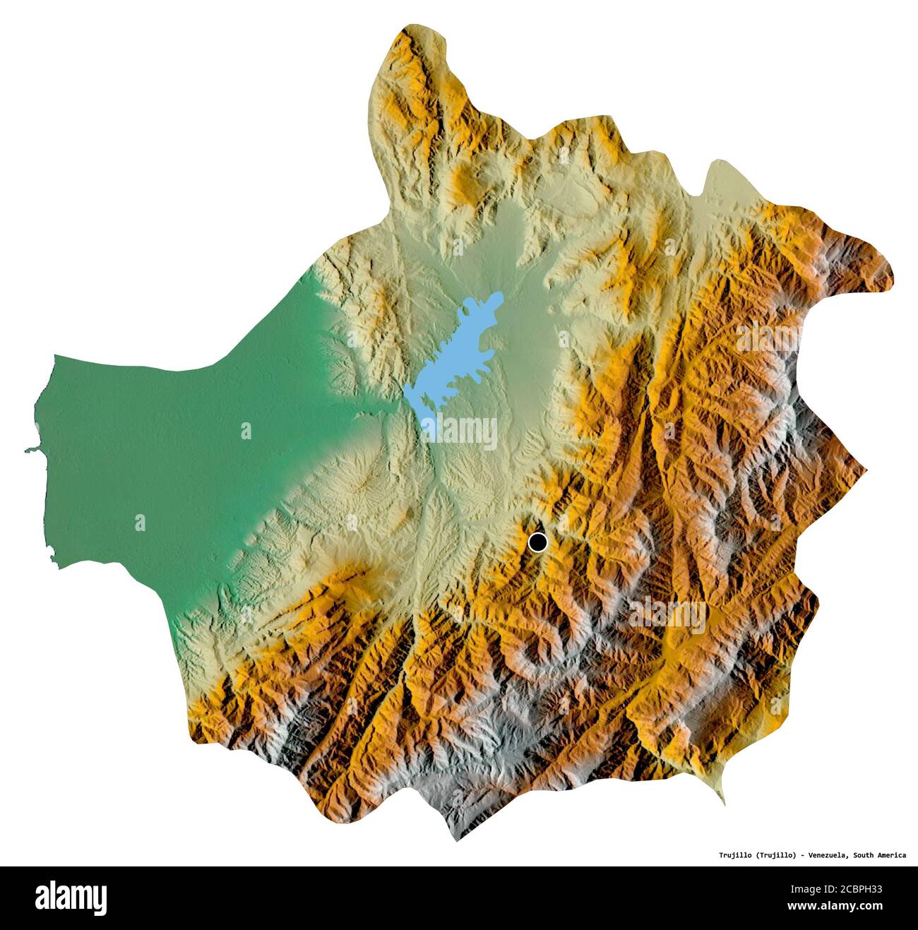 Shape of Trujillo, state of Venezuela, with its capital isolated on ...