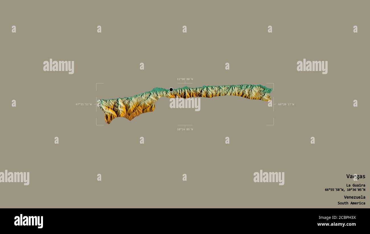 Area of Vargas, state of Venezuela, isolated on a solid background in a ...