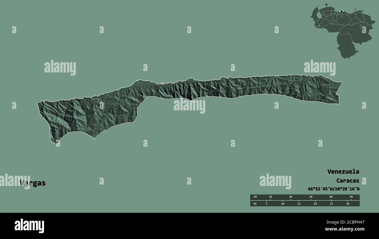 Shape of Vargas, state of Venezuela, with its capital isolated on solid ...
