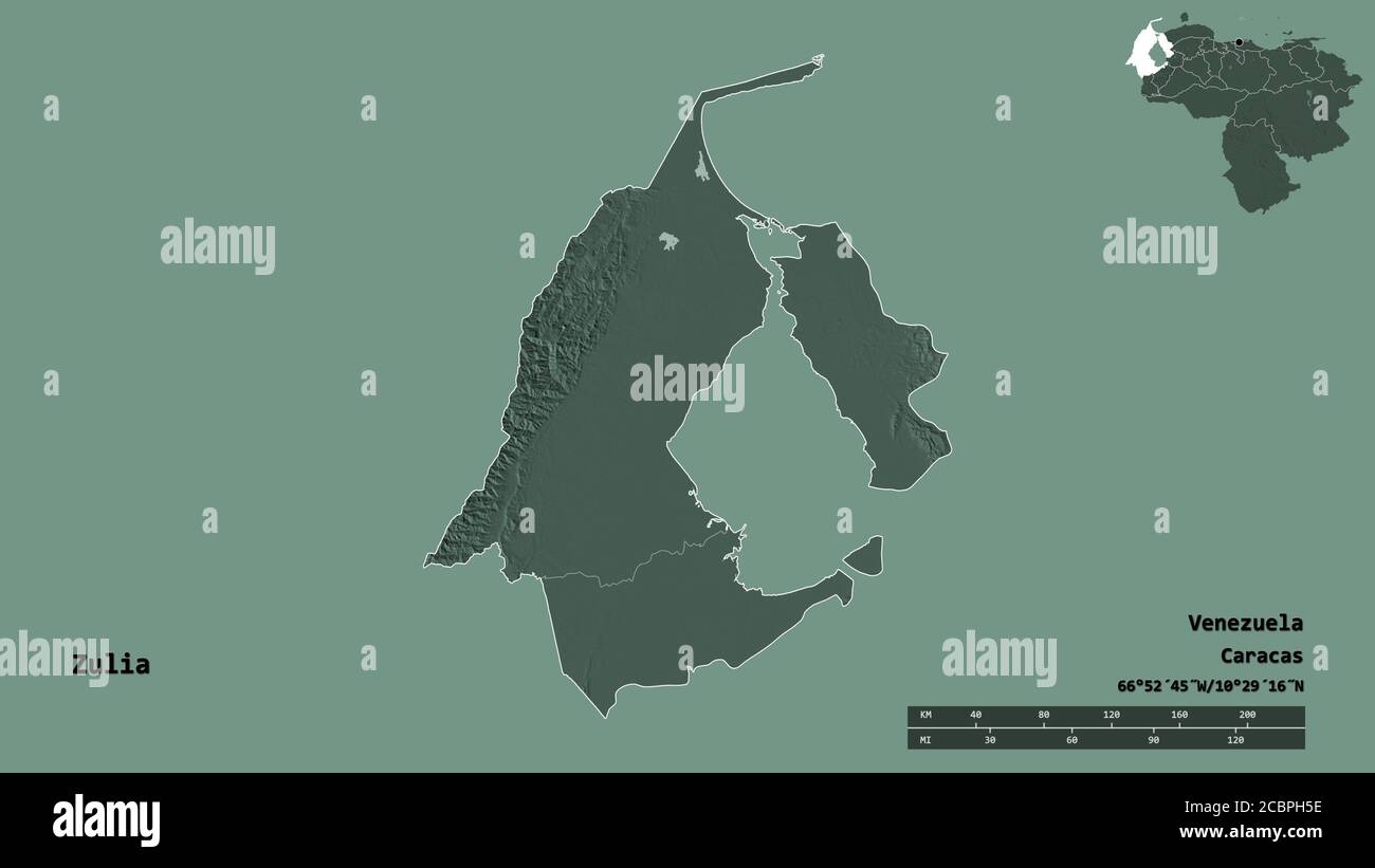 Shape of Zulia, state of Venezuela, with its capital isolated on solid ...