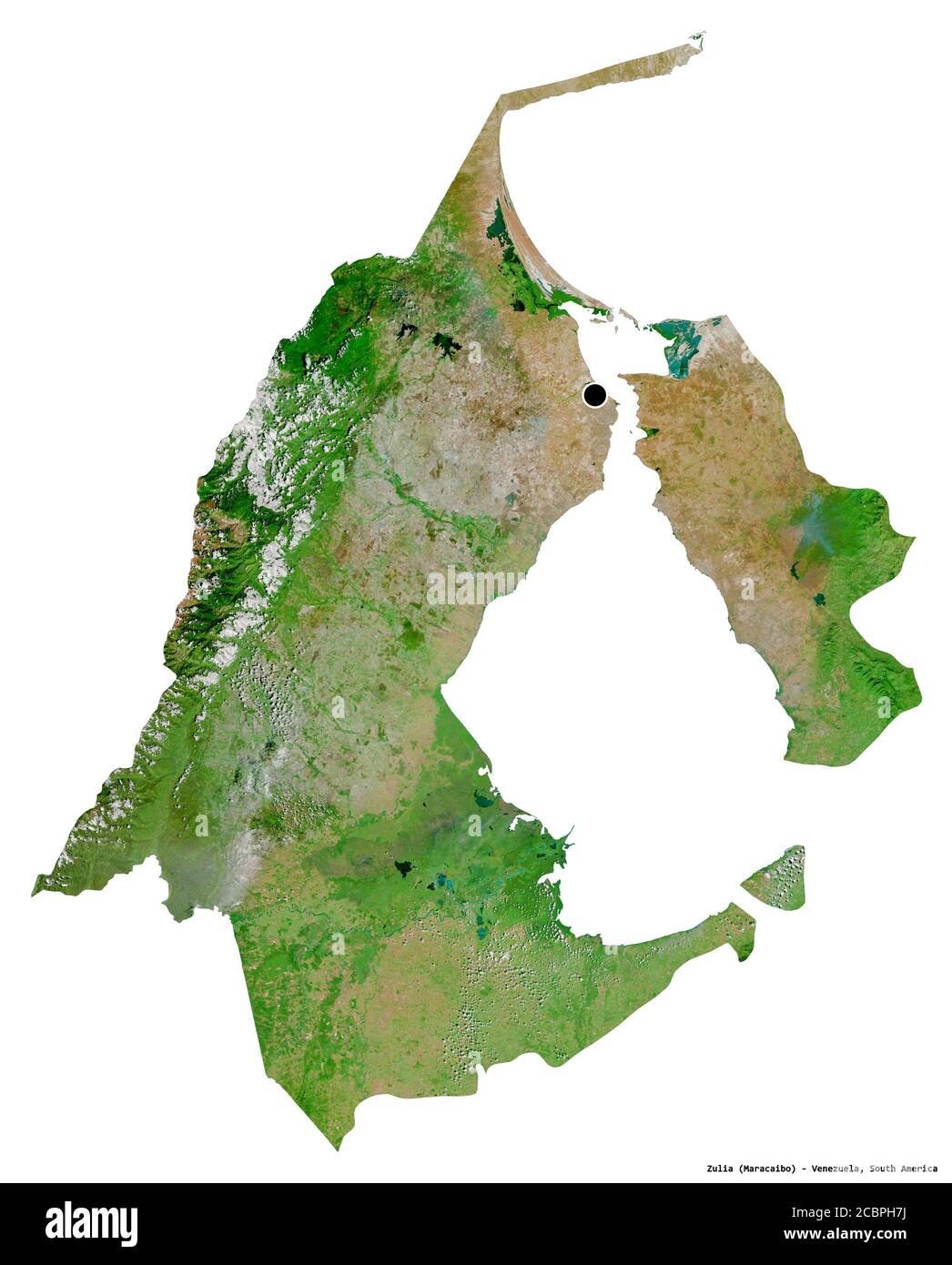 Shape of Zulia, state of Venezuela, with its capital isolated on white ...