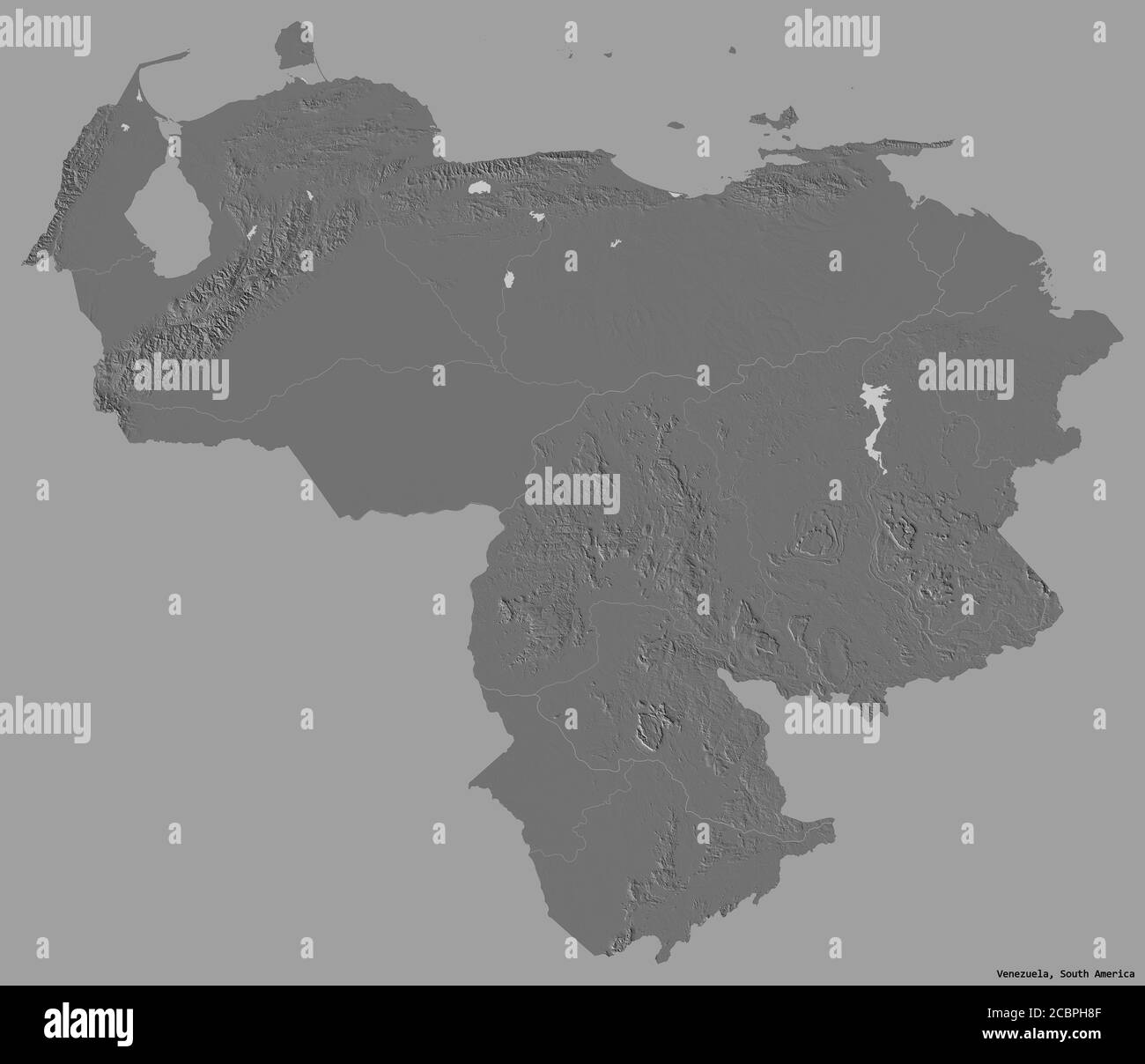 Shape of Venezuela with its capital isolated on a solid color ...