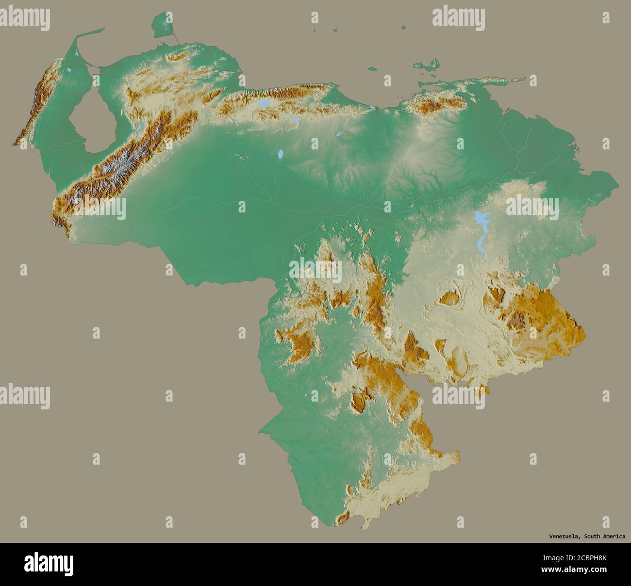 Shape of Venezuela with its capital isolated on a solid color ...