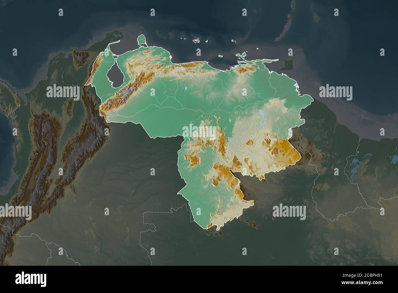 Shape of Venezuela separated by the desaturation of neighboring areas ...