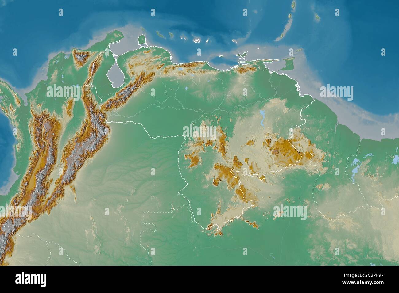 Extended area of Venezuela with country outline, international and ...