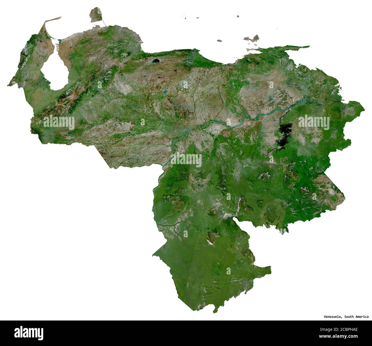 Shape of Venezuela with its capital isolated on white background ...