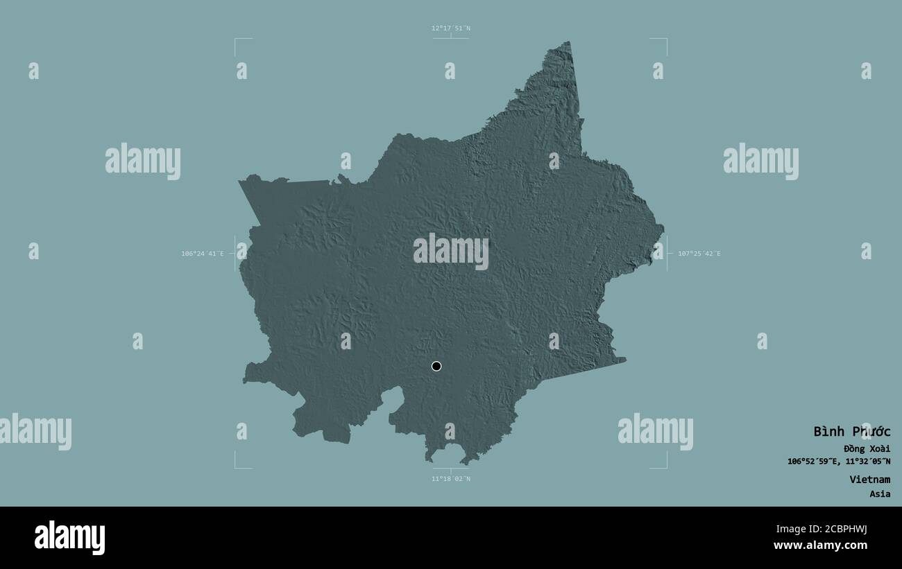 Area of Bình Phước, province of Vietnam, isolated on a solid background ...