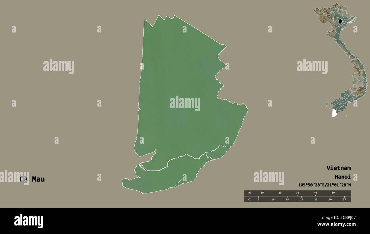 Shape of Cà Mau, province of Vietnam, with its capital isolated on ...