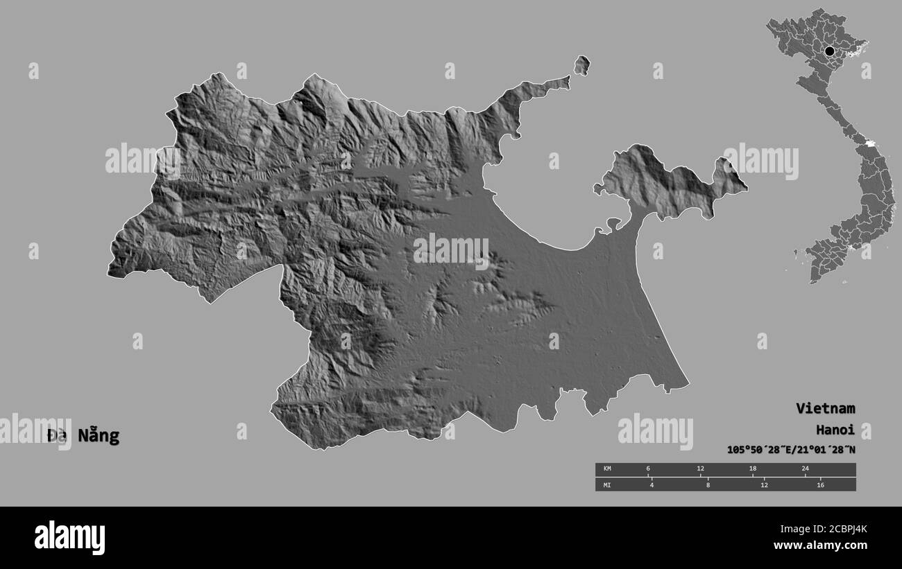 Shape of Đà Nẵng, city of Vietnam, with its capital isolated on solid ...