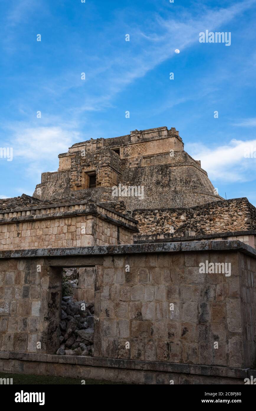 The moon above west facade of the Pyramid of the Magician, also known ...
