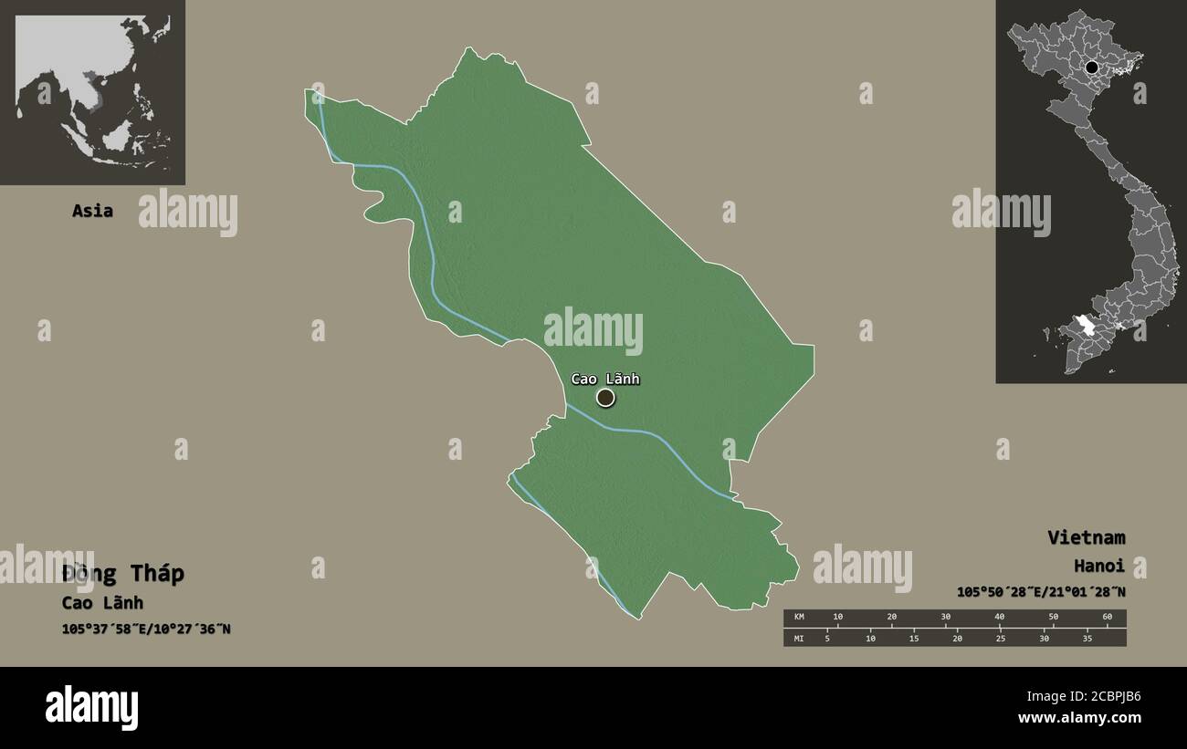 Shape of Đồng Tháp, province of Vietnam, and its capital. Distance ...