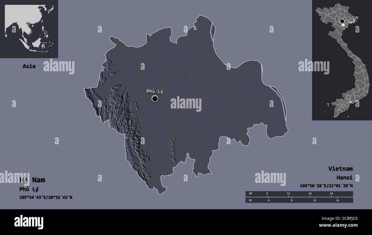 Shape of Hà Nam, province of Vietnam, and its capital. Distance scale ...