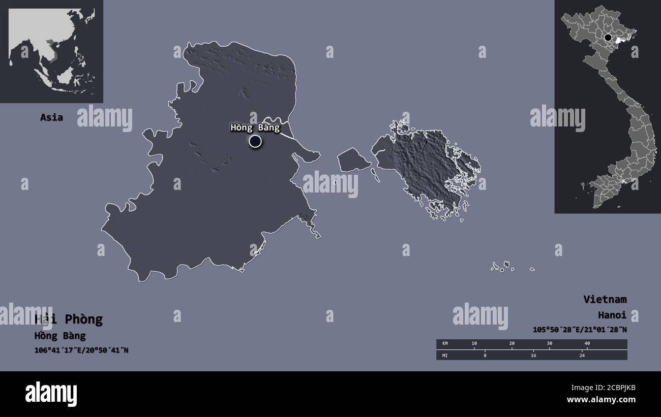 Shape of Hải Phòng, city of Vietnam, and its capital. Distance scale ...