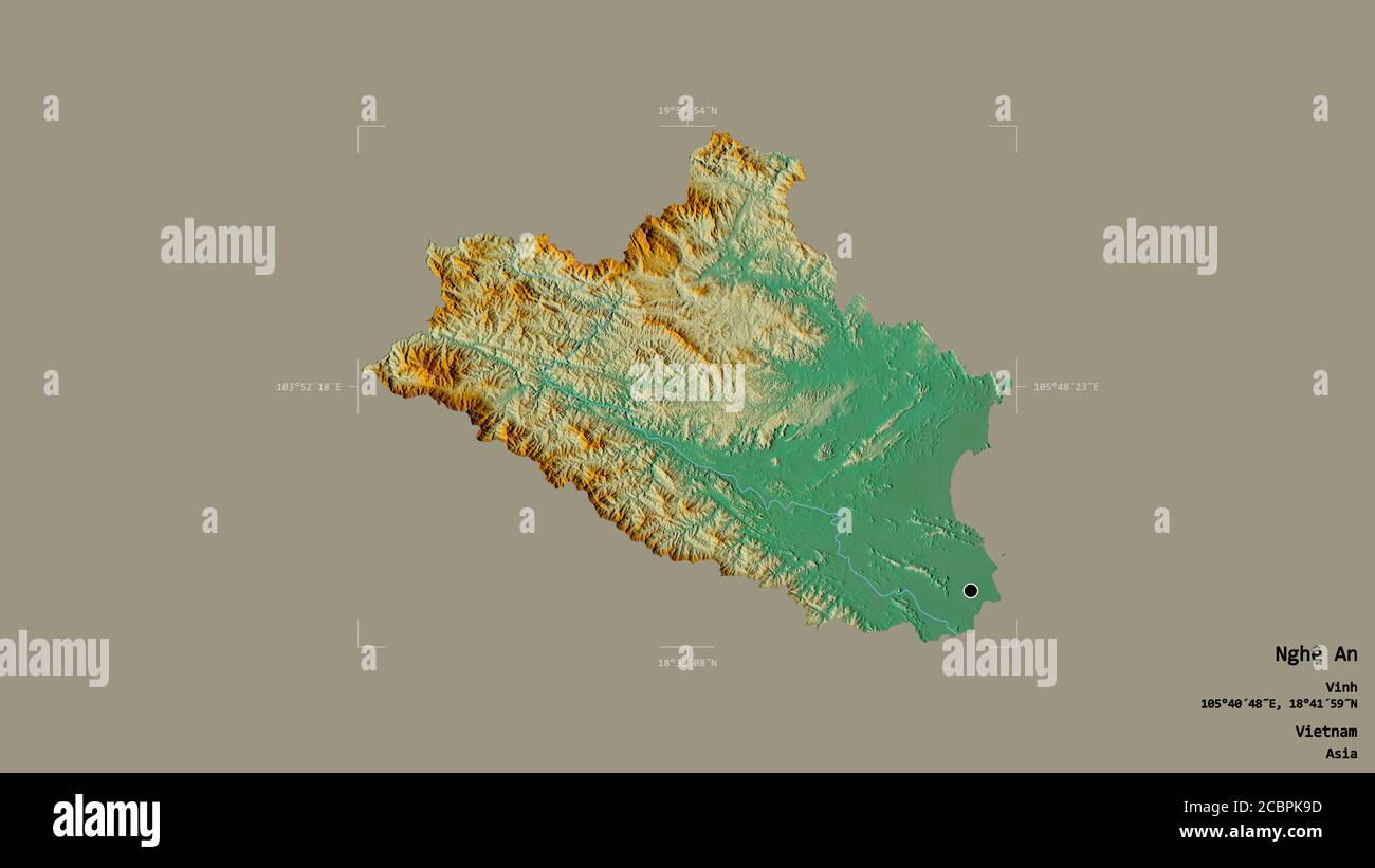 Area of Nghệ An, province of Vietnam, isolated on a solid background in ...