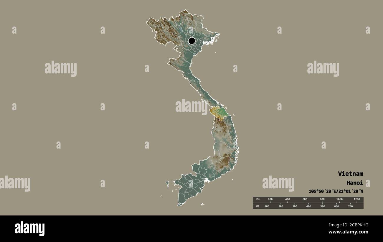 Desaturated shape of Vietnam with its capital, main regional division ...