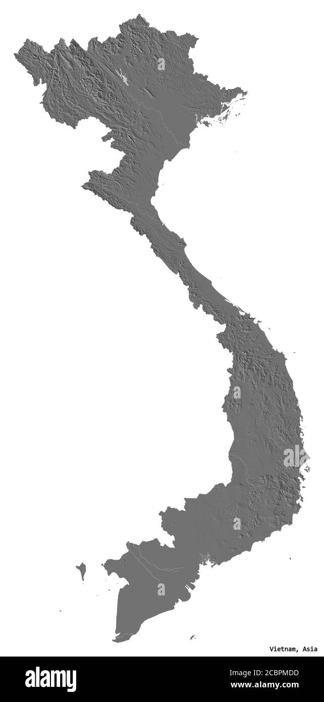 Shape of Vietnam with its capital isolated on white background. Bilevel ...