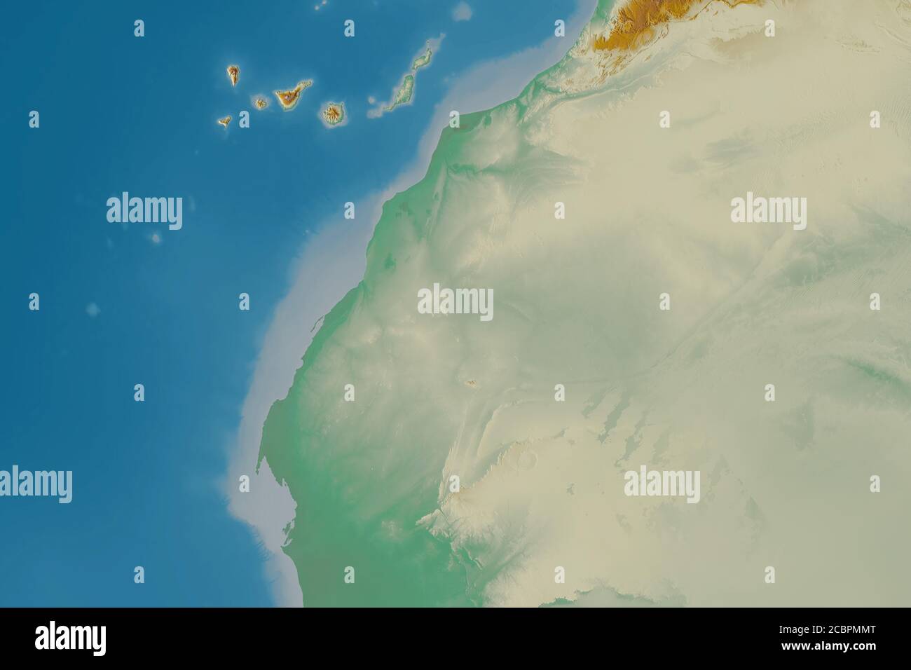 Extended area of Western Sahara. Topographic relief map. 3D rendering ...
