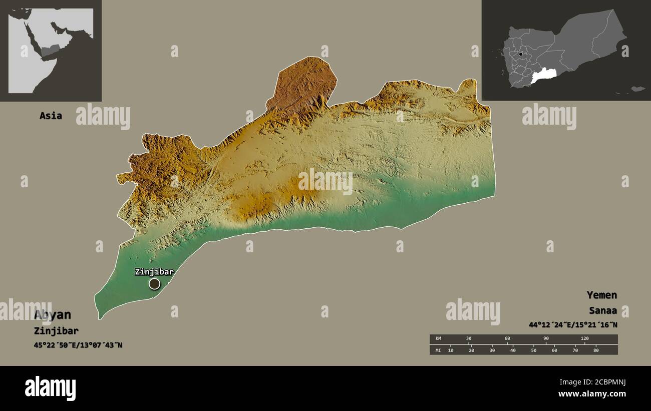 Shape of Abyan, governorate of Yemen, and its capital. Distance scale ...