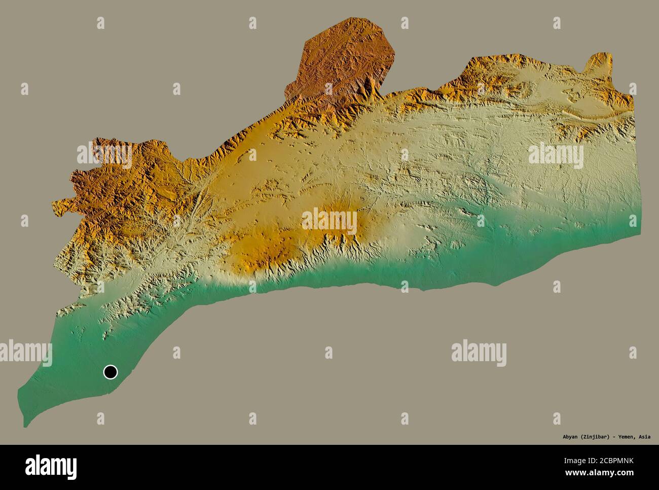 Shape of Abyan, governorate of Yemen, with its capital isolated on a ...