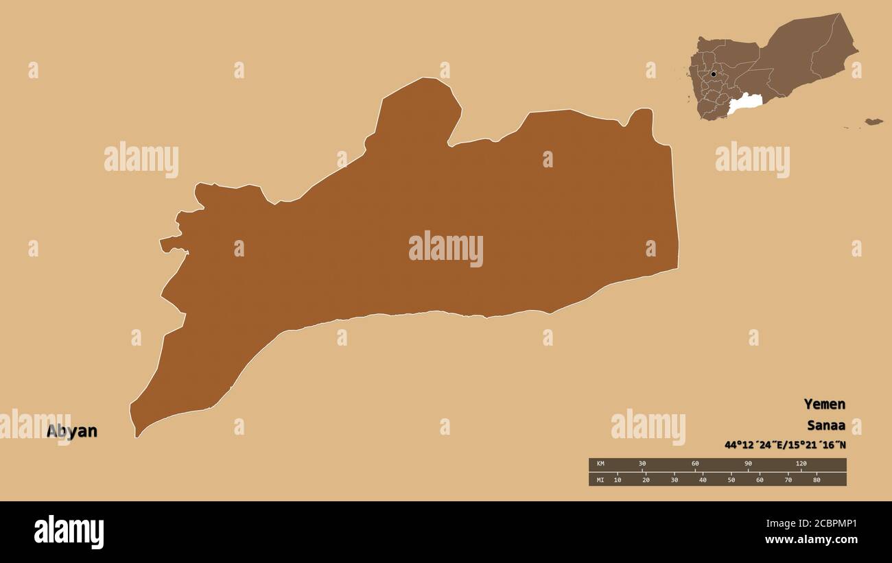 Shape of Abyan, governorate of Yemen, with its capital isolated on ...