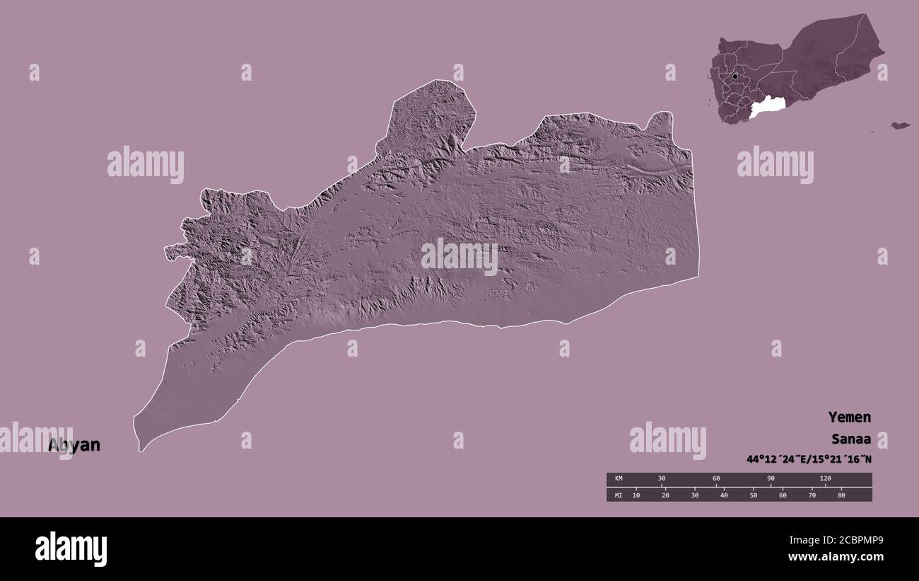 Shape of Abyan, governorate of Yemen, with its capital isolated on ...