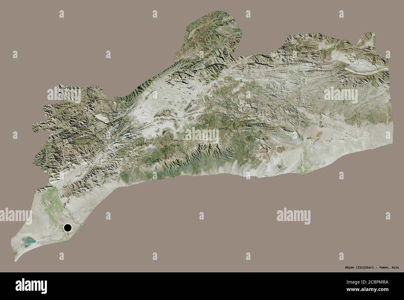 Shape of Abyan, governorate of Yemen, with its capital isolated on a ...