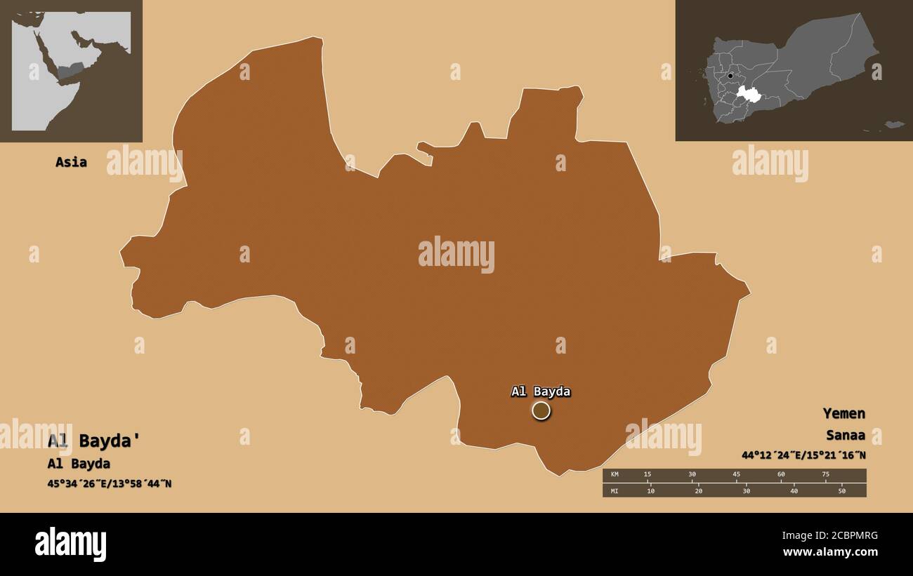 Shape of Al Bayda', governorate of Yemen, and its capital. Distance ...