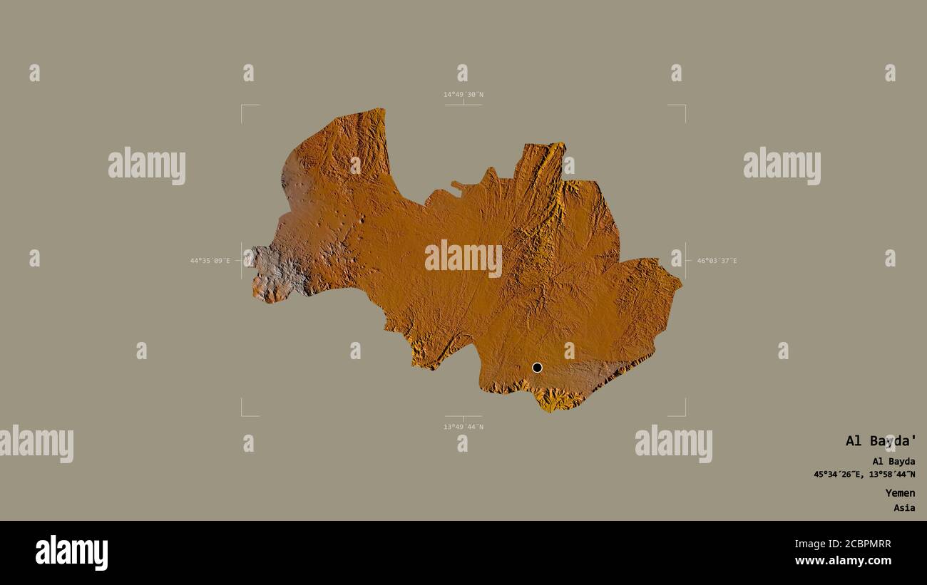 Area of Al Bayda', governorate of Yemen, isolated on a solid background ...