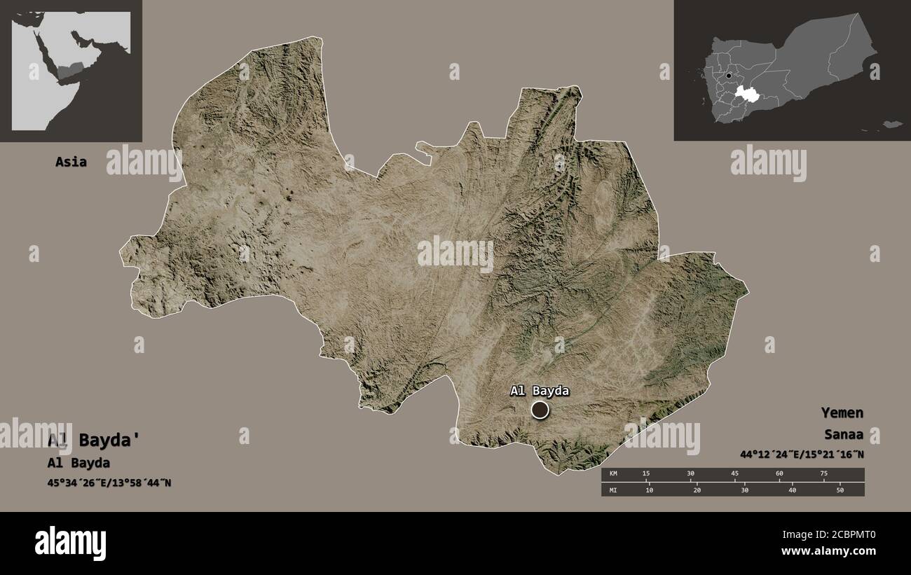 Shape of Al Bayda', governorate of Yemen, and its capital. Distance ...