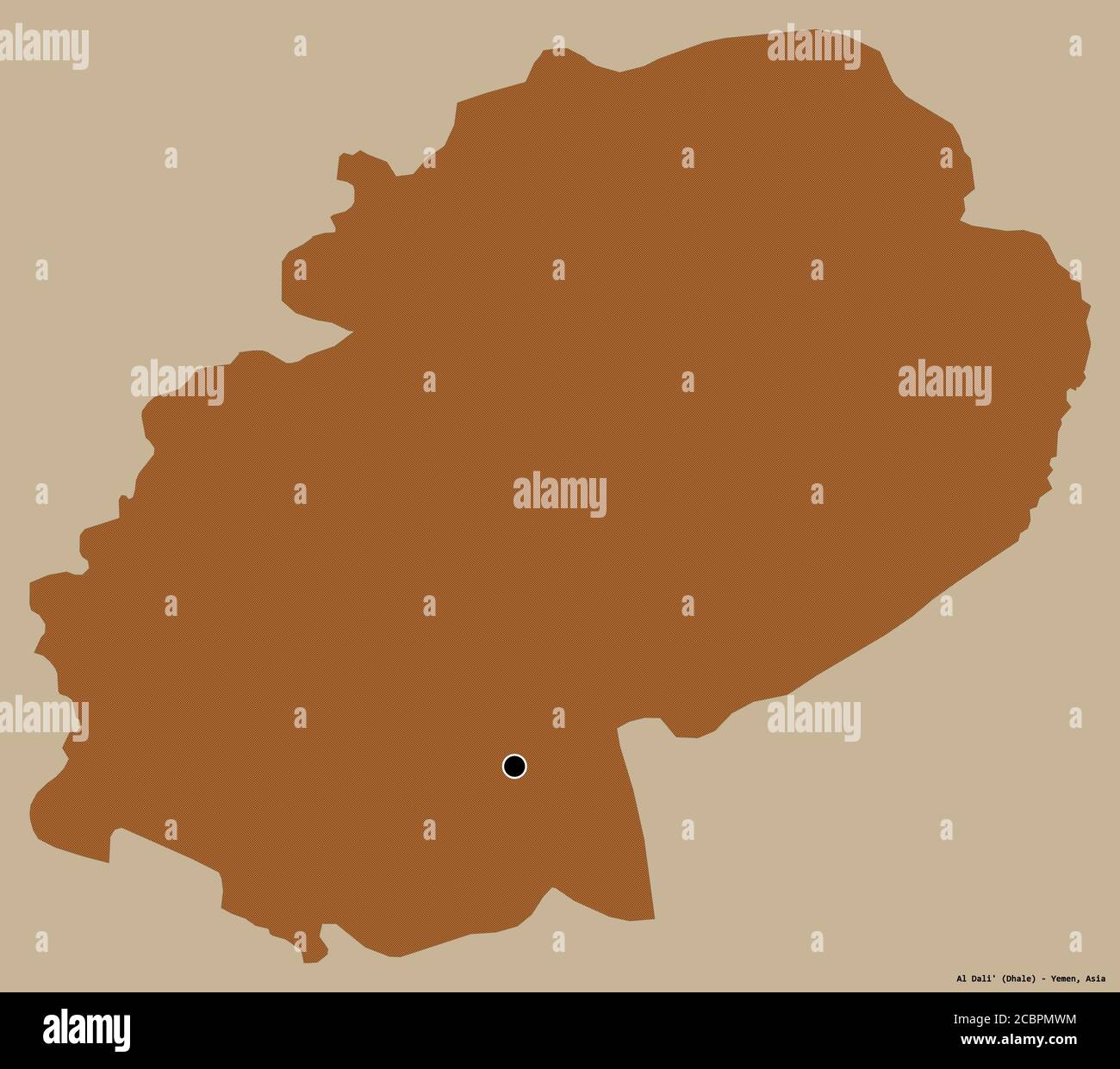 Shape of Al Dali', governorate of Yemen, with its capital isolated on a ...