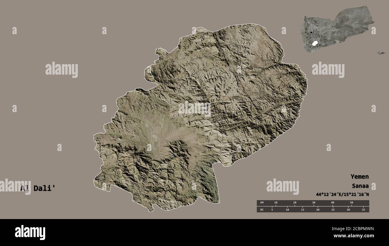 Shape of Al Dali', governorate of Yemen, with its capital isolated on ...