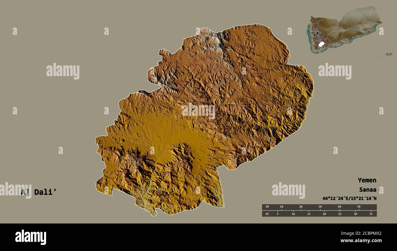 Shape of Al Dali', governorate of Yemen, with its capital isolated on ...