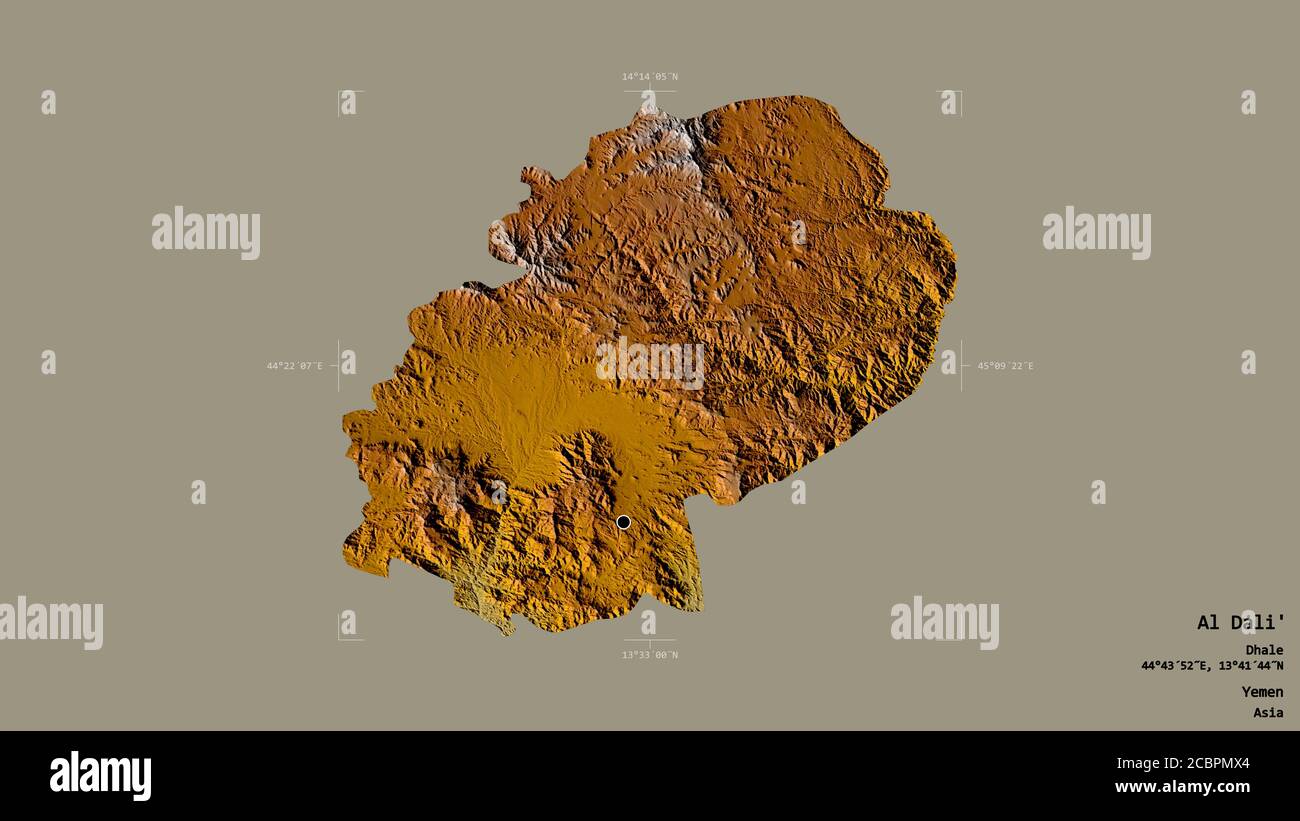 Area of Al Dali', governorate of Yemen, isolated on a solid background ...