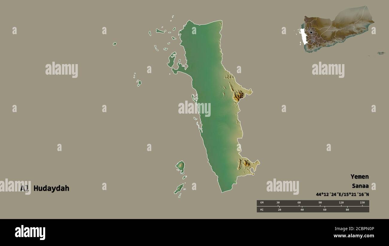 Shape of Al Hudaydah, governorate of Yemen, with its capital isolated ...