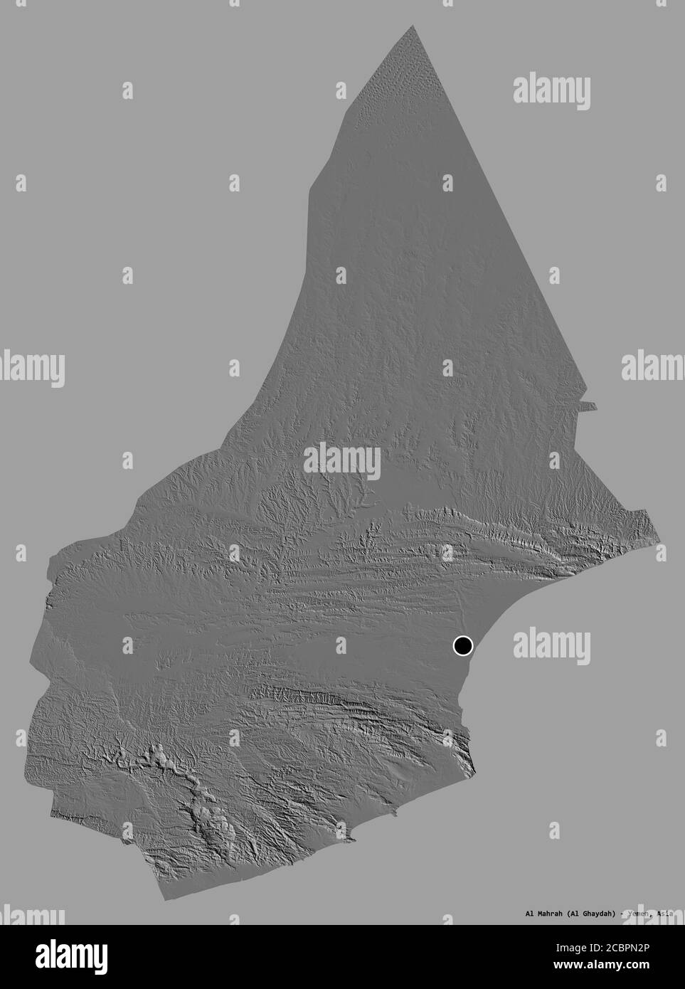 Shape of Al Mahrah, governorate of Yemen, with its capital isolated on ...