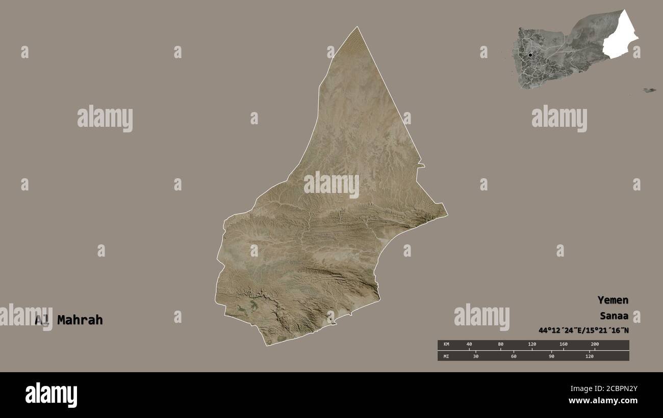 Shape of Al Mahrah, governorate of Yemen, with its capital isolated on ...