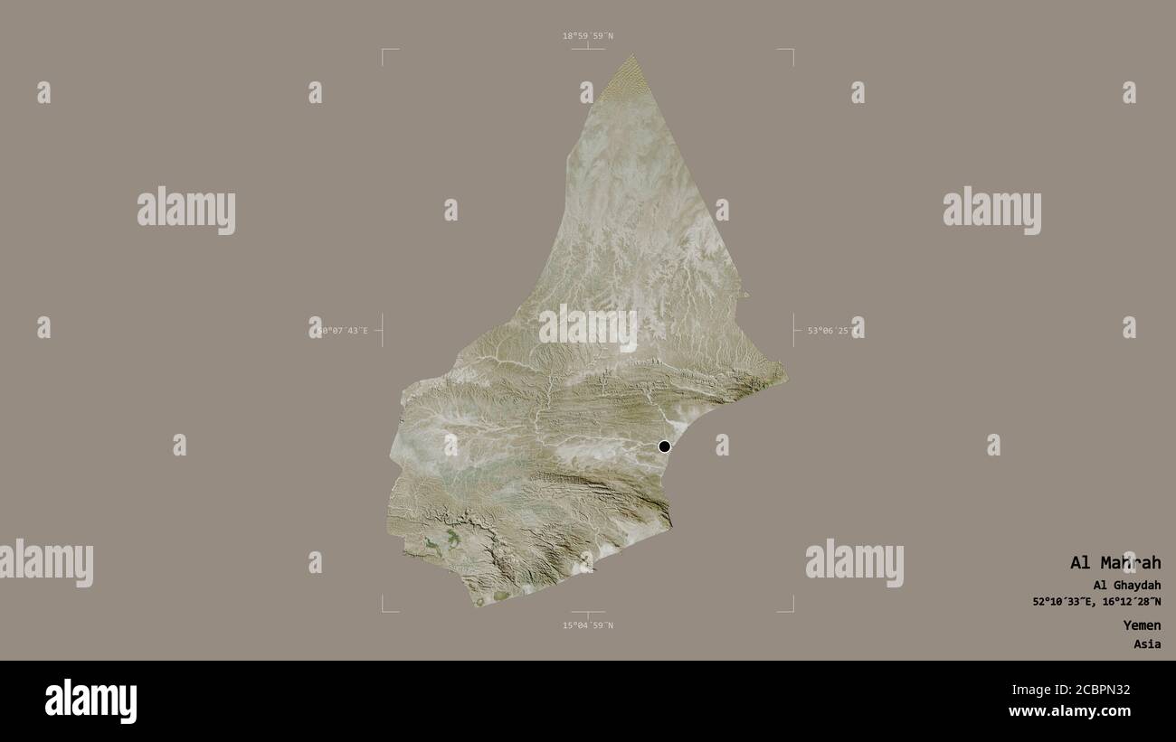Area of Al Mahrah, governorate of Yemen, isolated on a solid background ...