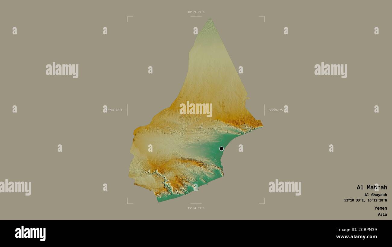 Area of Al Mahrah, governorate of Yemen, isolated on a solid background ...