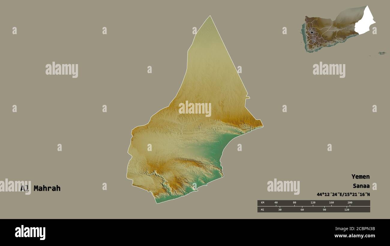 Shape of Al Mahrah, governorate of Yemen, with its capital isolated on ...
