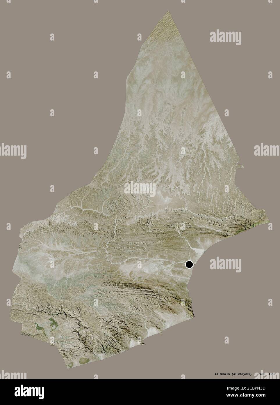 Shape of Al Mahrah, governorate of Yemen, with its capital isolated on ...