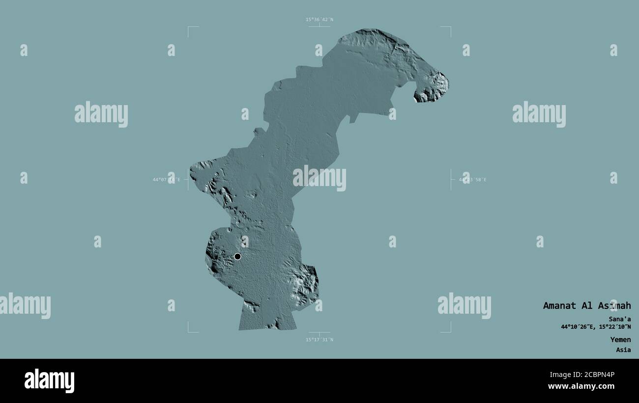 Area of Amanat Al Asimah, governorate of Yemen, isolated on a solid ...