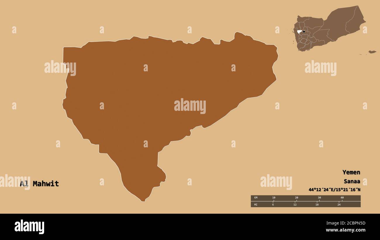Shape of Al Mahwit, governorate of Yemen, with its capital isolated on ...