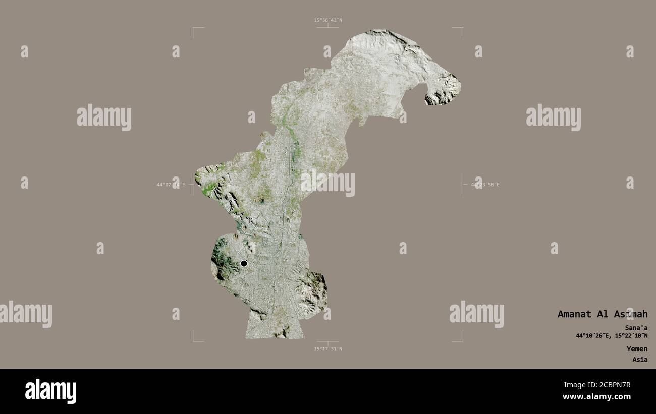 Area of Amanat Al Asimah, governorate of Yemen, isolated on a solid ...