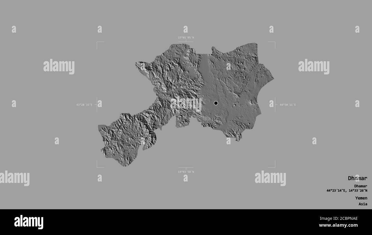 Area of Dhamar, governorate of Yemen, isolated on a solid background in ...