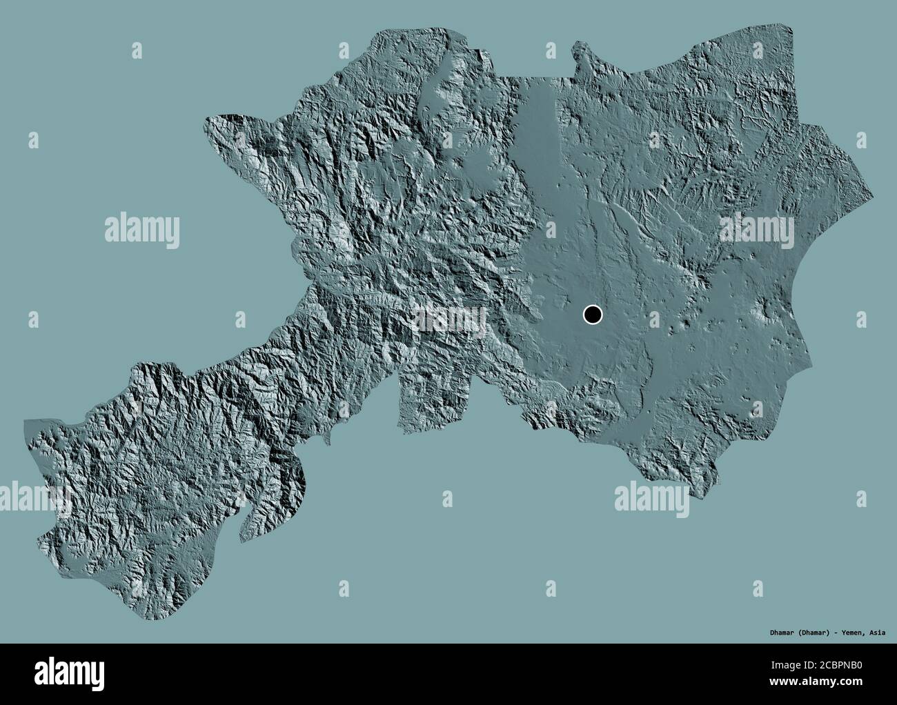 Shape of Dhamar, governorate of Yemen, with its capital isolated on a ...