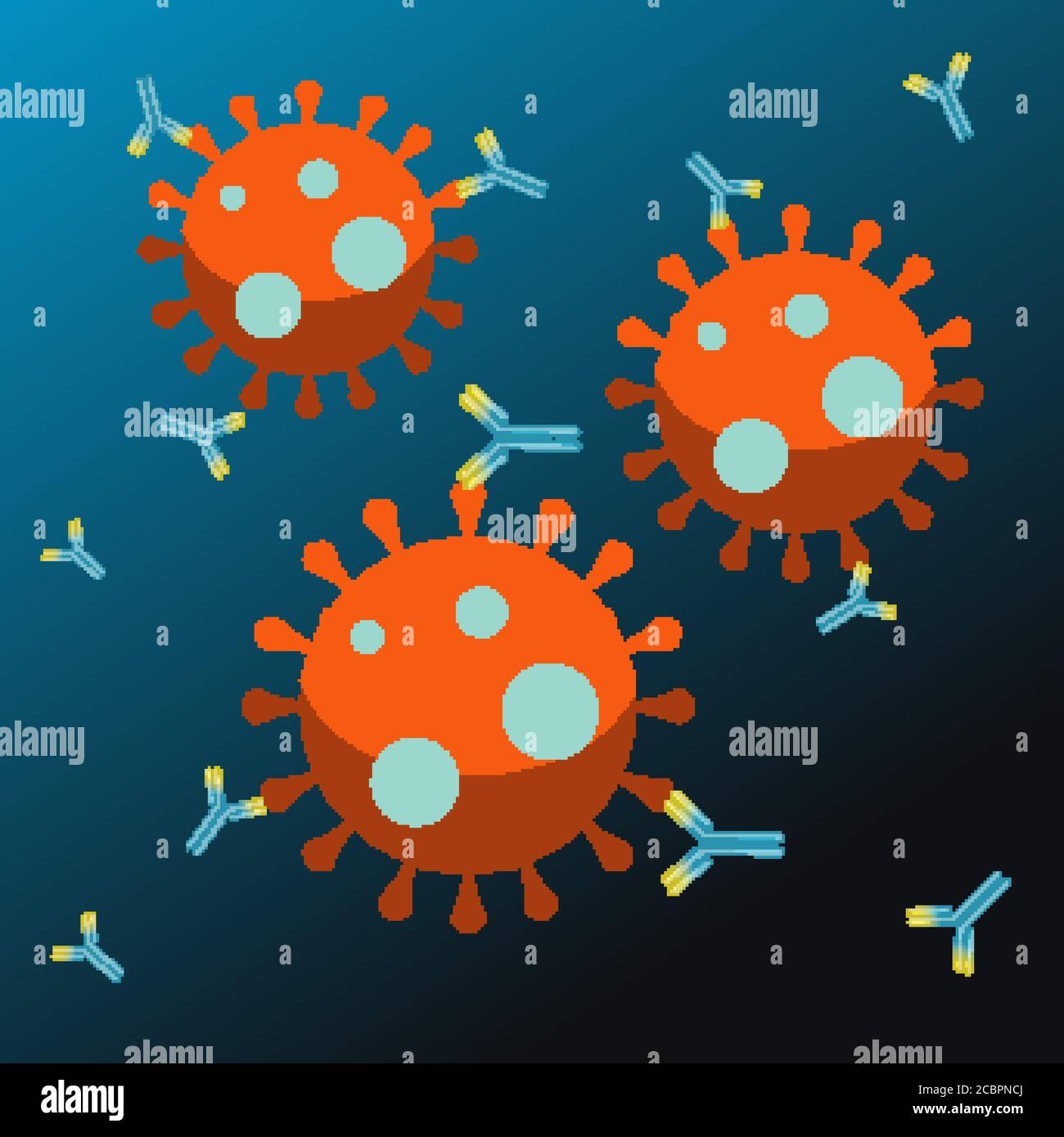 Coronavirus and antibody structure on blue background illustration ...
