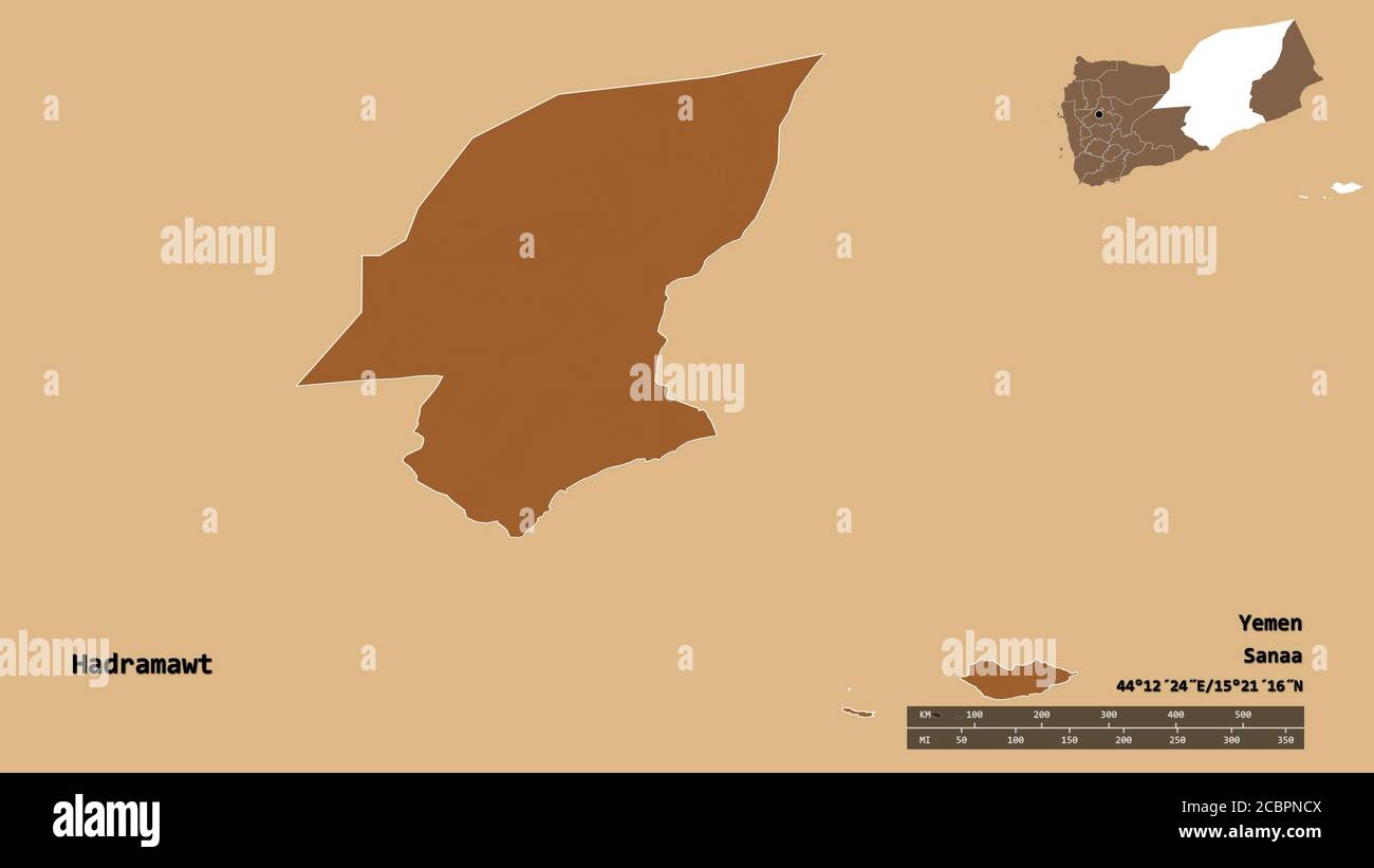 Shape of Hadramawt, governorate of Yemen, with its capital isolated on ...